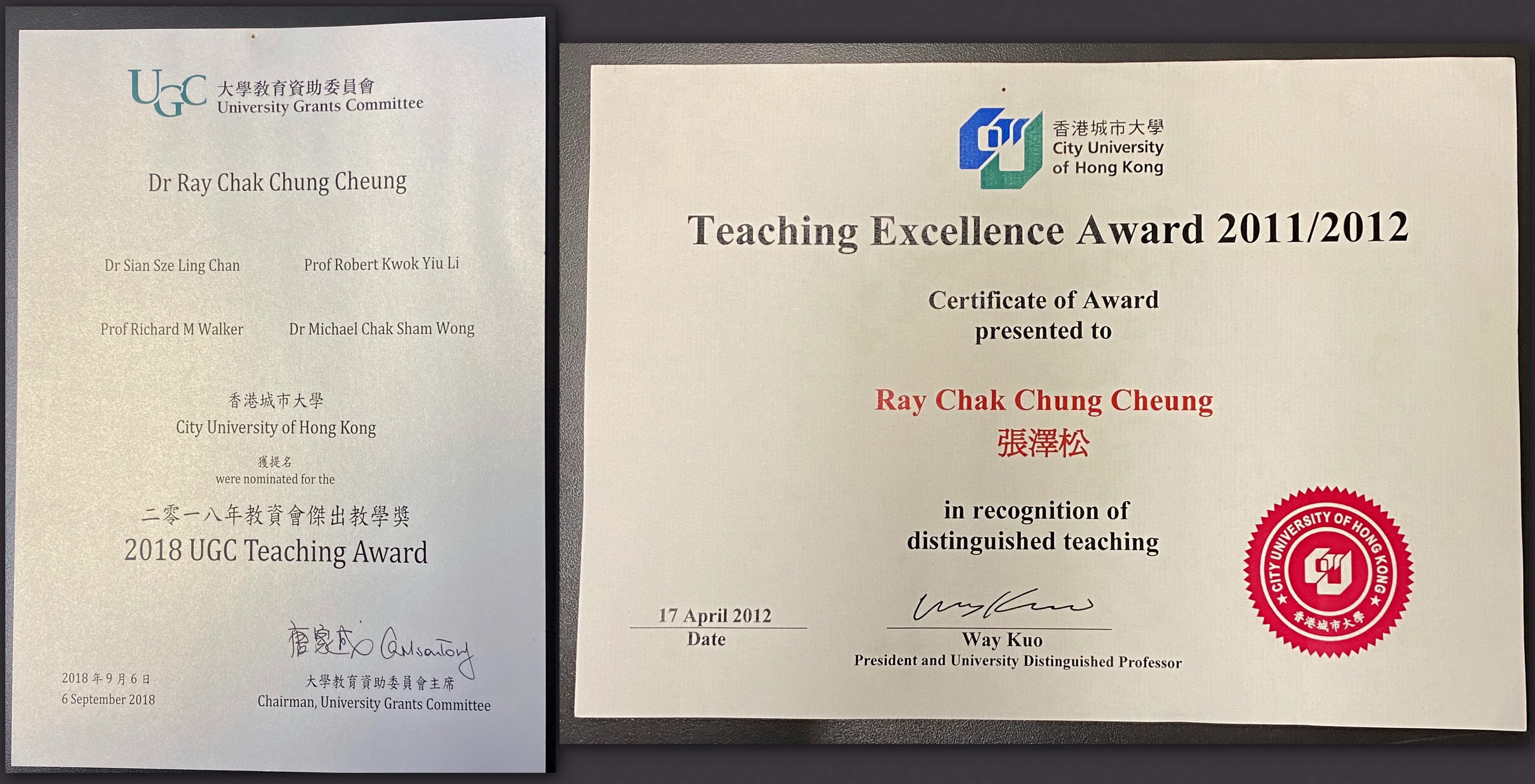 UGC Teaching Award and CityUHK Teaching Excellence Award to Dr. Ray | CALAS